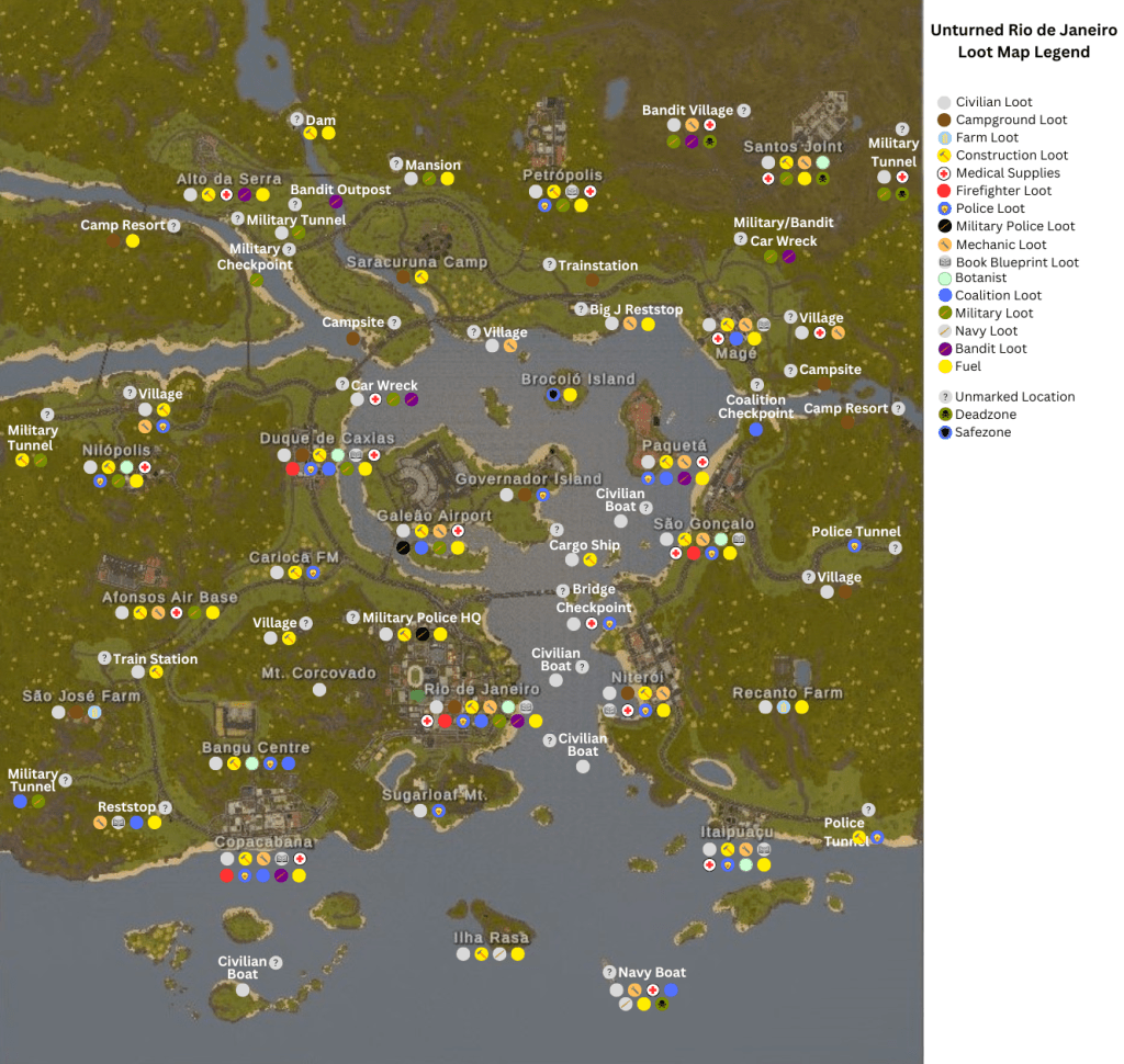 Unturned Rio de Janeiro Airdrop Locations And Loot Map